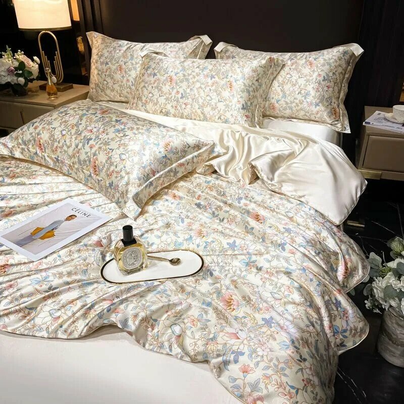 IKEA Комплект постельного белья, Натуральный шелк, Сатин, Семейный, наволочки 47x70