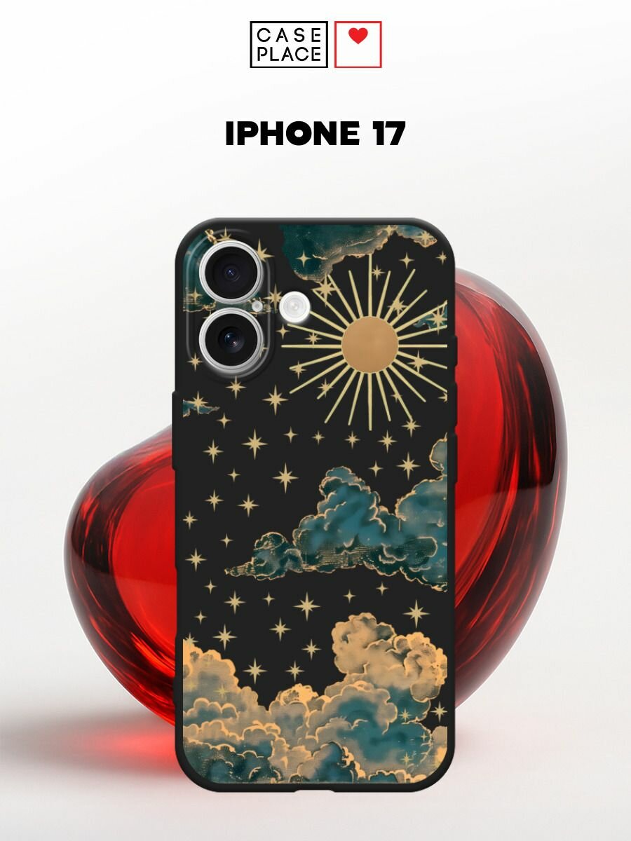 Черный матовый чехол на Apple iPhone 17 / Айфон 17 с принтом Звездное небо