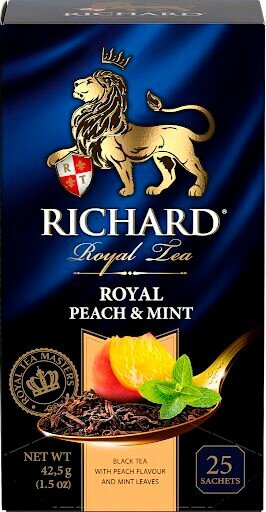 Чай черный RICHARD Royal Peach&Mint арома, 25пак x 3 упаковки