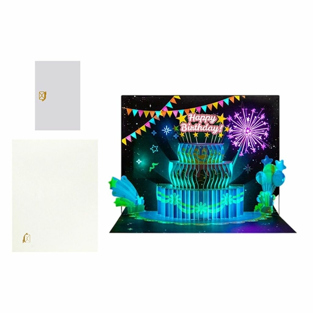 Трехмерная поздравительная открытка со светом и музыкой 90 birthday 3D-black cake