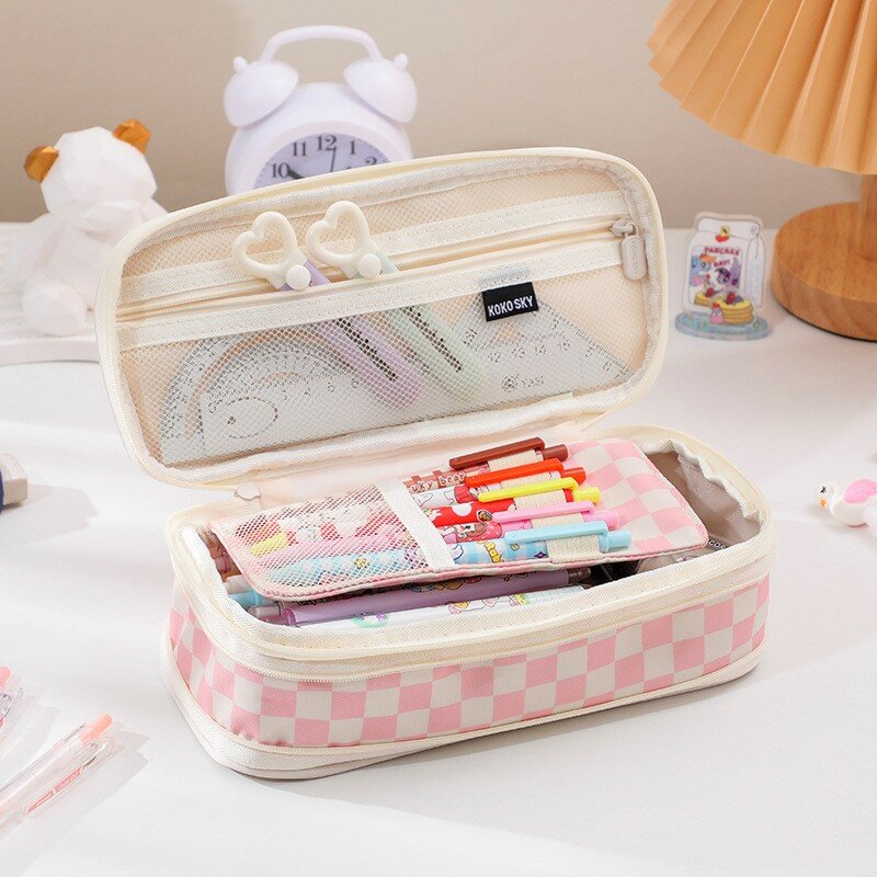 Кросс-бордерный пенал большой емкости с несколькими слоями, серия макаронных цветов, двойная молния, растягивающийся композитный тканевый пенал, многофункциональный пенал