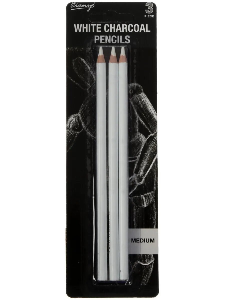 Карандаши угольные, белые, 3 штуки