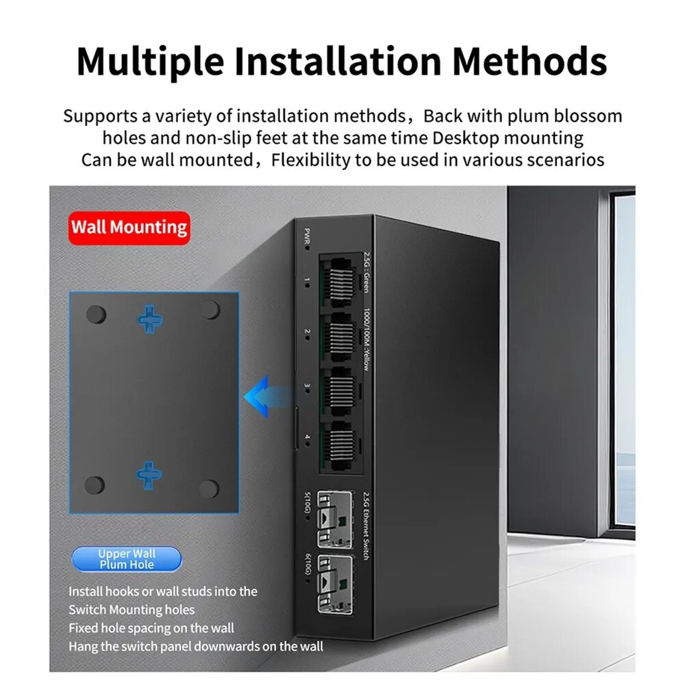 2.5Gb Switch 4 Port 2.5G Неуправляемая сеть с 2 EU PLUG
