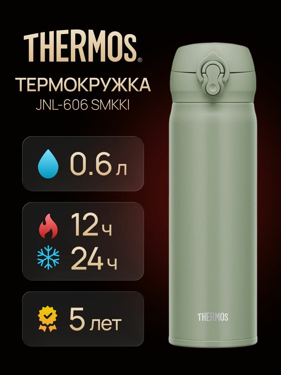 Термокружка 0,6 литра пробка-крышка сохраняет тепло 12 ч THERMOS JNL-606 SMKKI