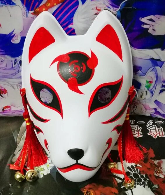 Ручная маска анбу лиса кицунэ из ПВХ E