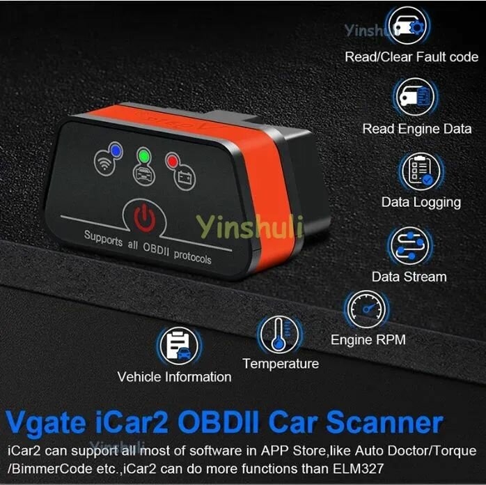 Автосканер для диагностики автомобиля, Vgate OBD icar2 сканер , Bluetooth, качественный ELM327,