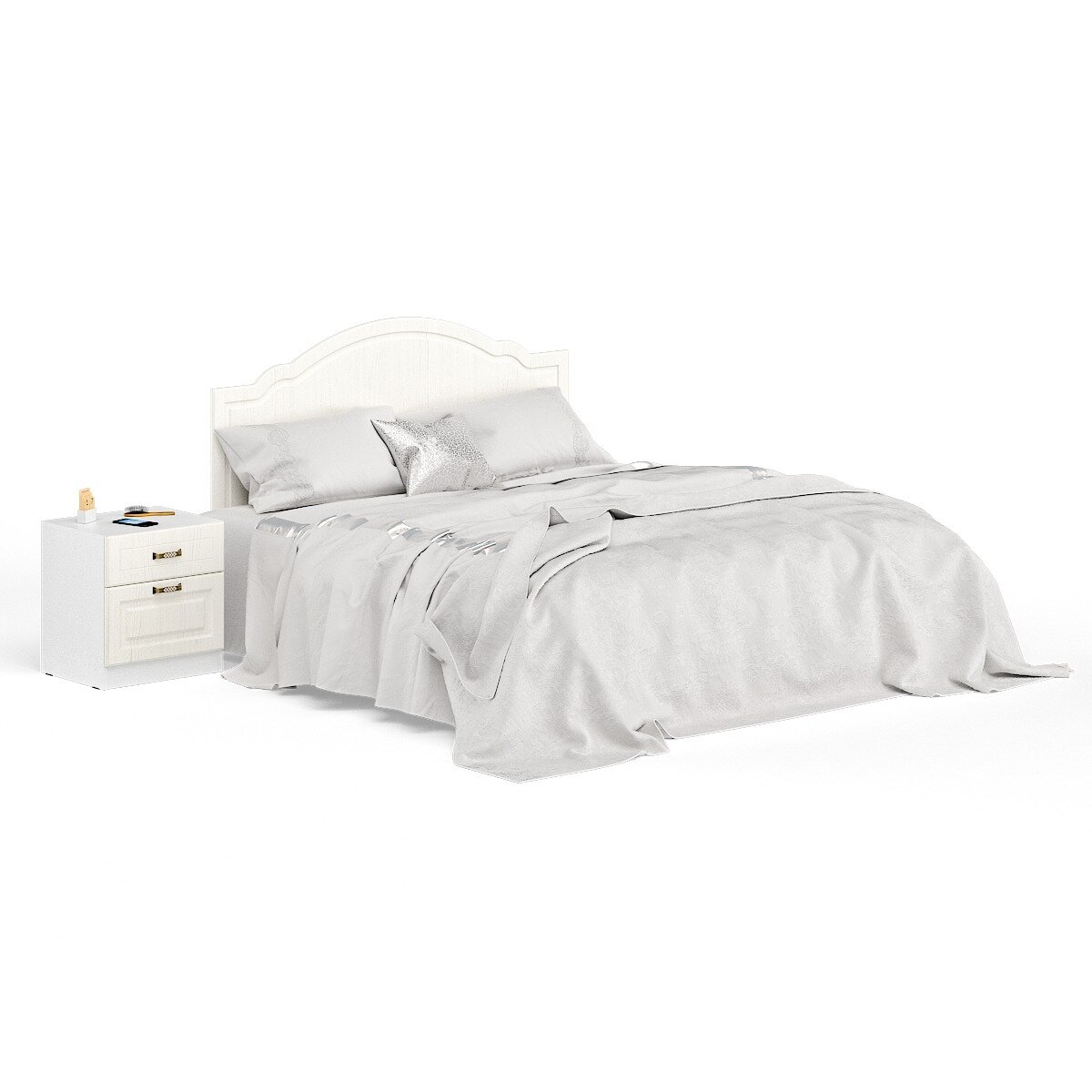 Двуспальная Кровать 160х200 + тумба ясень ваниль/белый - НЖ0354