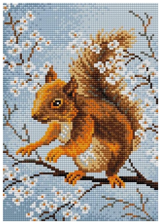 Алмазная мозаика "Белка на ветке", 20х28 см