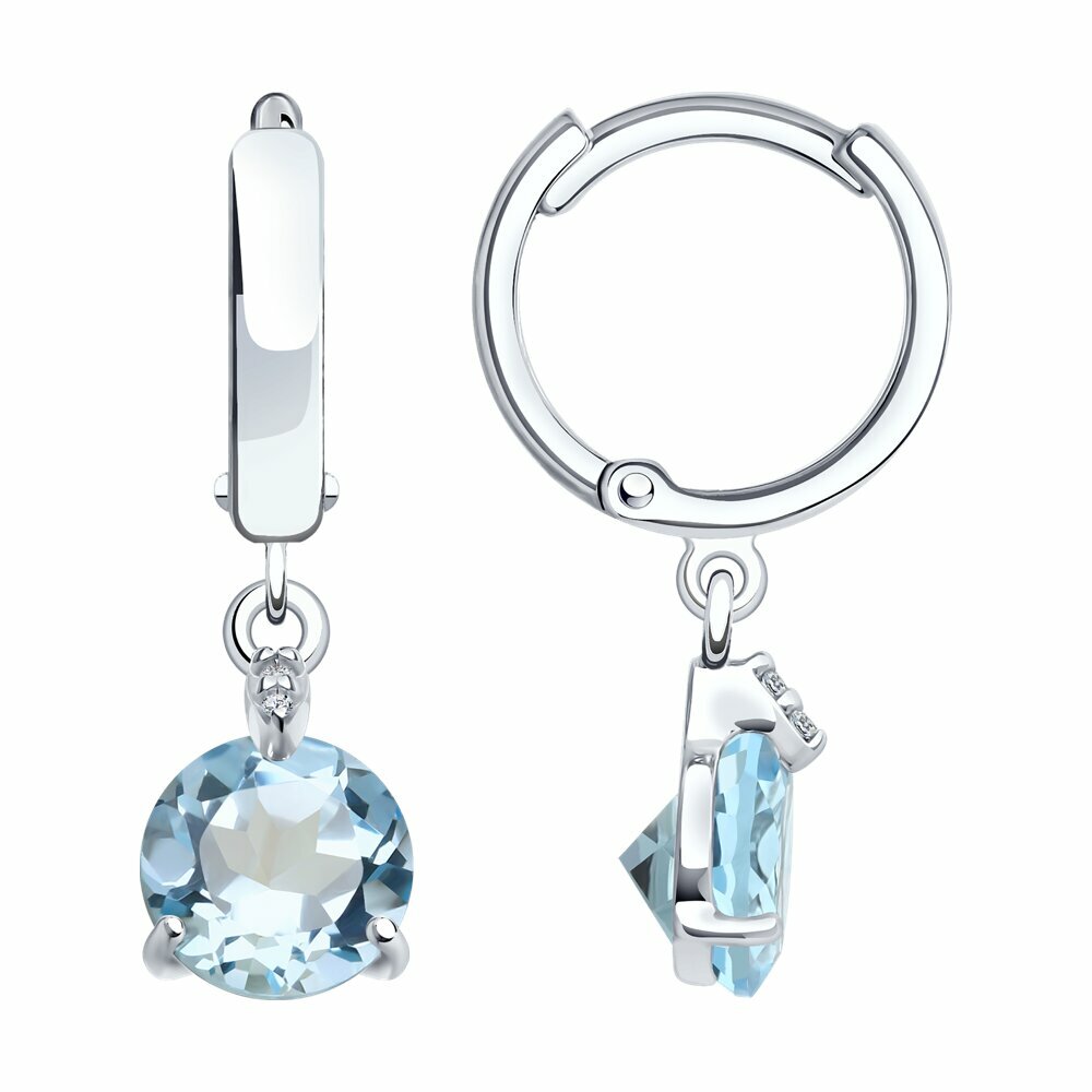 Серьги с подвесками, серебро, 925 проба, родирование, фианит, топаз