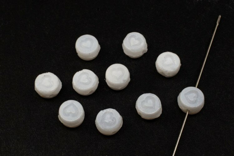 Бусина круглая плоская 7х4мм, цвет белый, непрозрачная, стеклянная, 735-202, 10шт