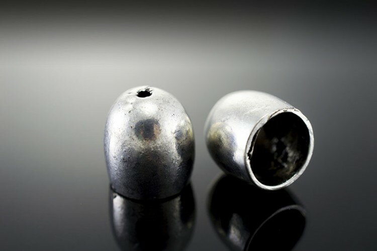 Концевик 17х16мм, внутренний диаметр 12мм, отверстие 2мм, цвет античное серебро, сплав металлов, 01-110, 2шт