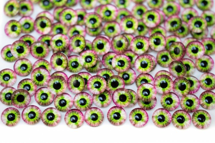Кабошон стеклянный круглый с принтом Глаз 8х3мм, оттенок фуксия, 2030-047, 10шт