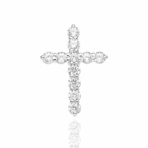 Крестик, серебро, 925 проба, родирование, фианит