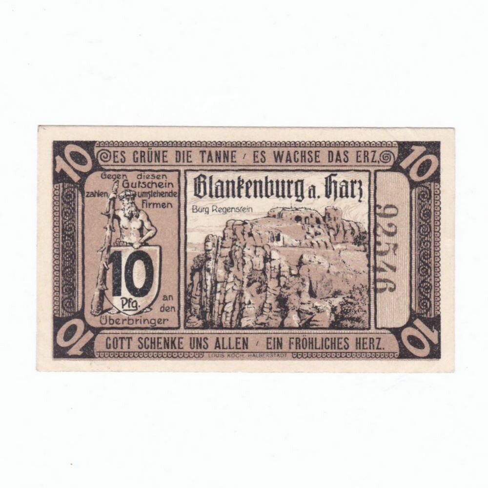 Германия (Веймарская Республика) Бланкенбург 10 пфеннигов 15.10.1920 г. (3)