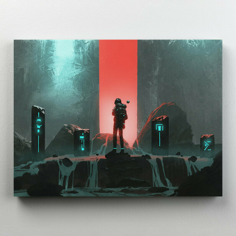 Интерьерная картина на холсте "Мальчик пришел к магическому месту с монолитами" размер 30x22 см