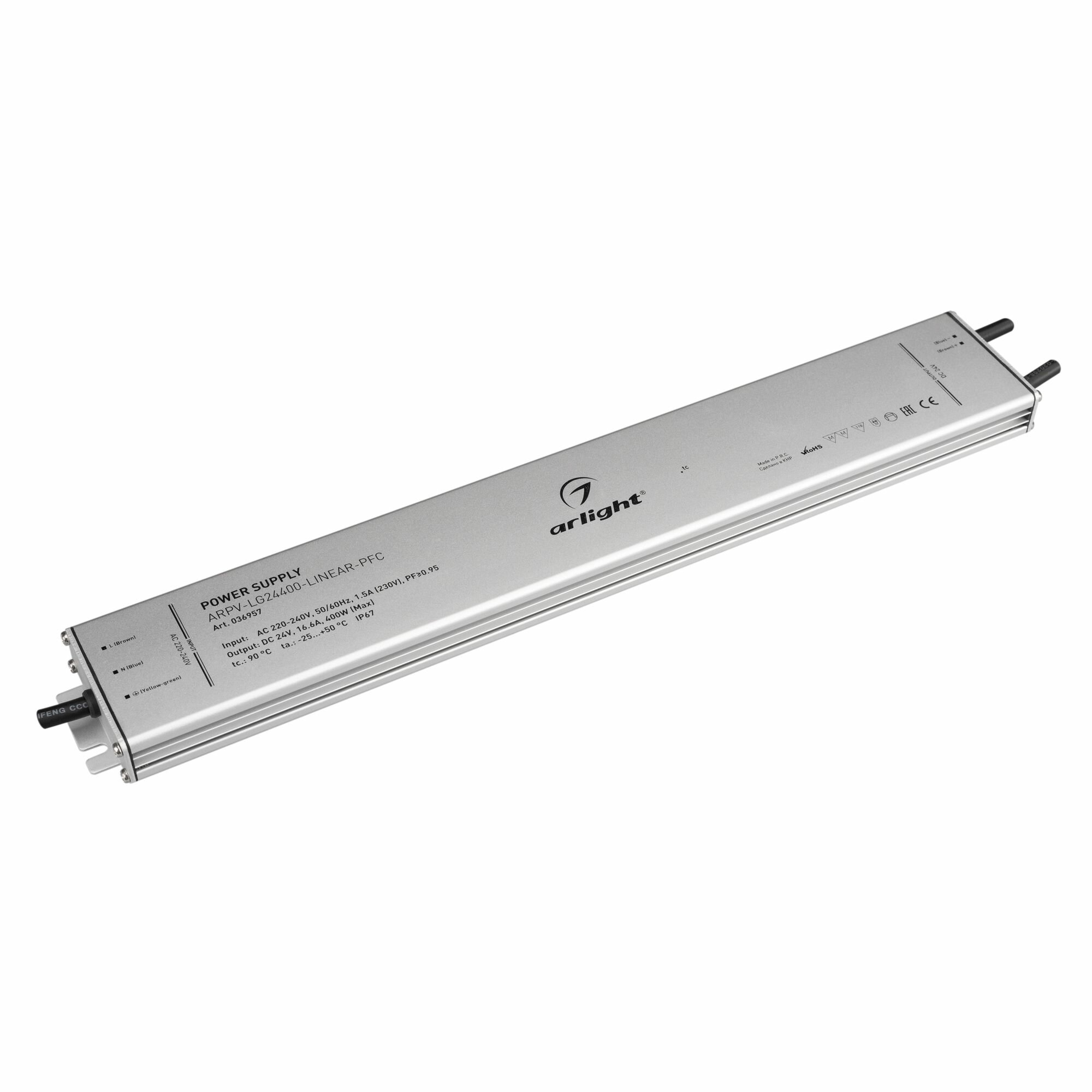 Блок питания ARPV-LG24400-LINEAR-PFC (24V, 16.6A, 400W) (Arlight, IP67 Металл, 5 лет) 036957