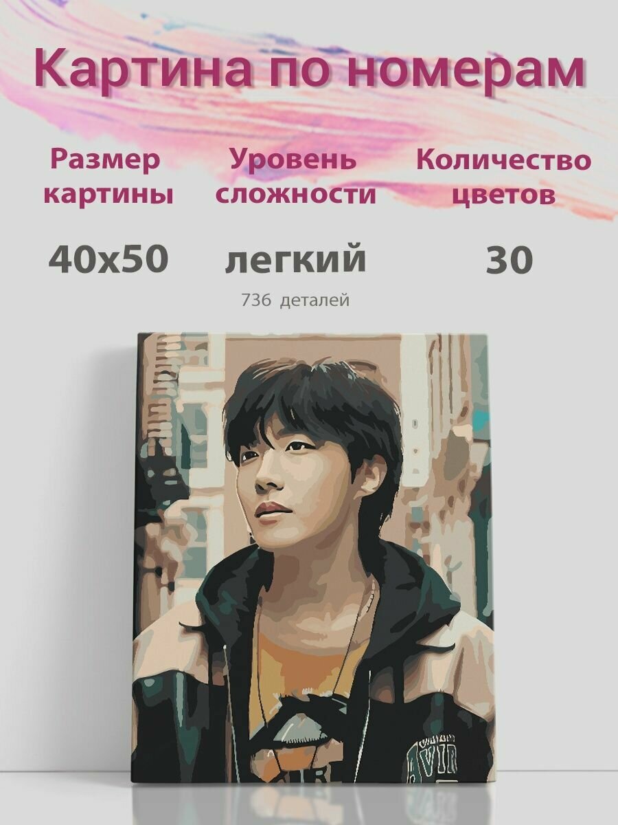 Картина по номерам на холсте с подрамником, "BTS K-POP Чонгук Jungkook", 40х50 см