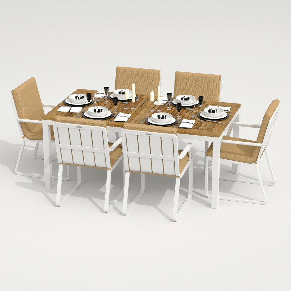 Обеденная группа TELLA ALBA каркас белый / стол тик 180 / ткань бежевая