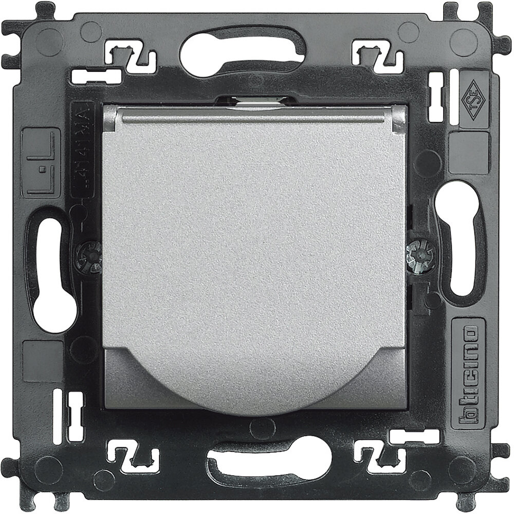 Розетка Bticino Livinglight, с крышкой и суппортом, цвет алюминий