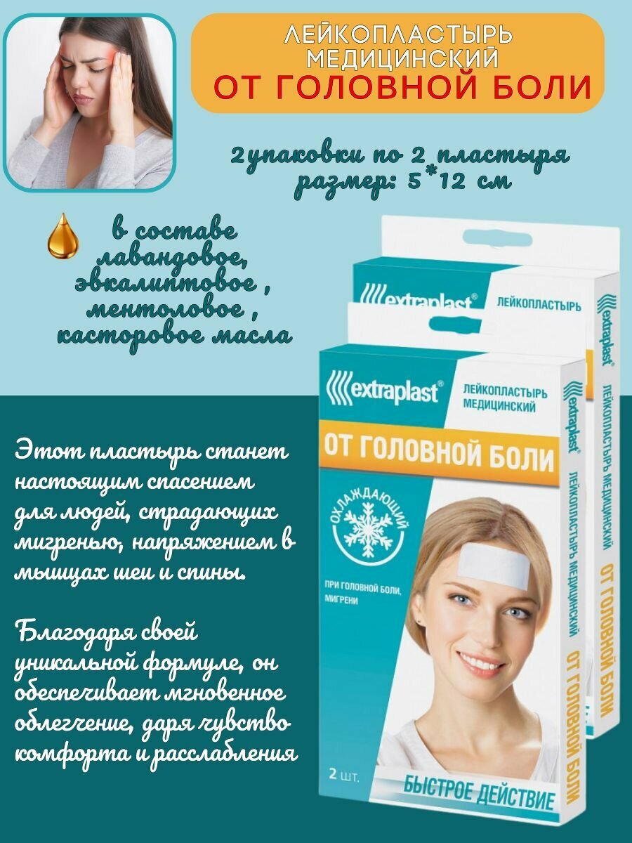 EXTRAPLAST Пластырь от головной боли 2 упаковки по 2 пластыря
