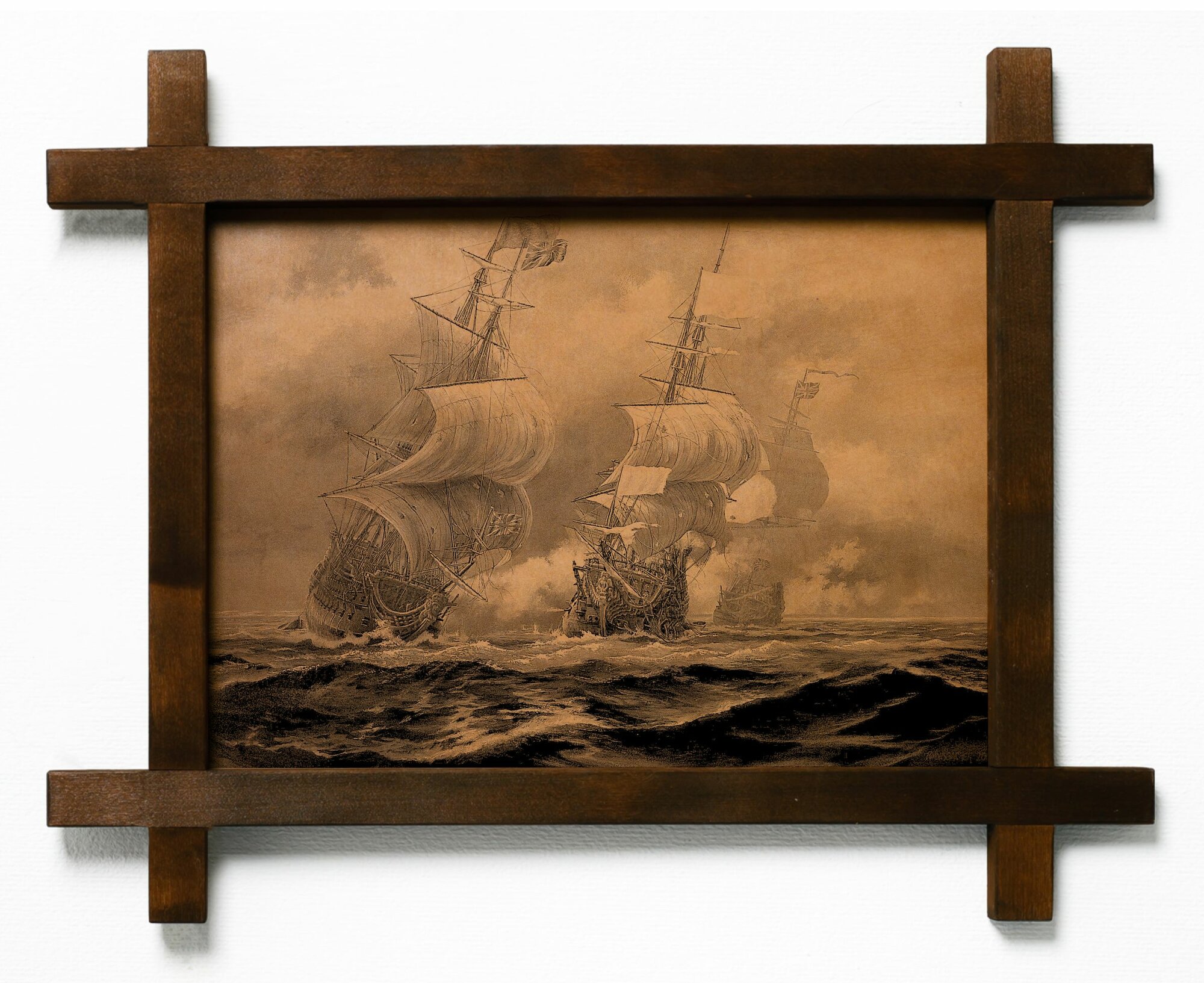 Картина интерьерная из кожи "Морское сражение", BoomGift