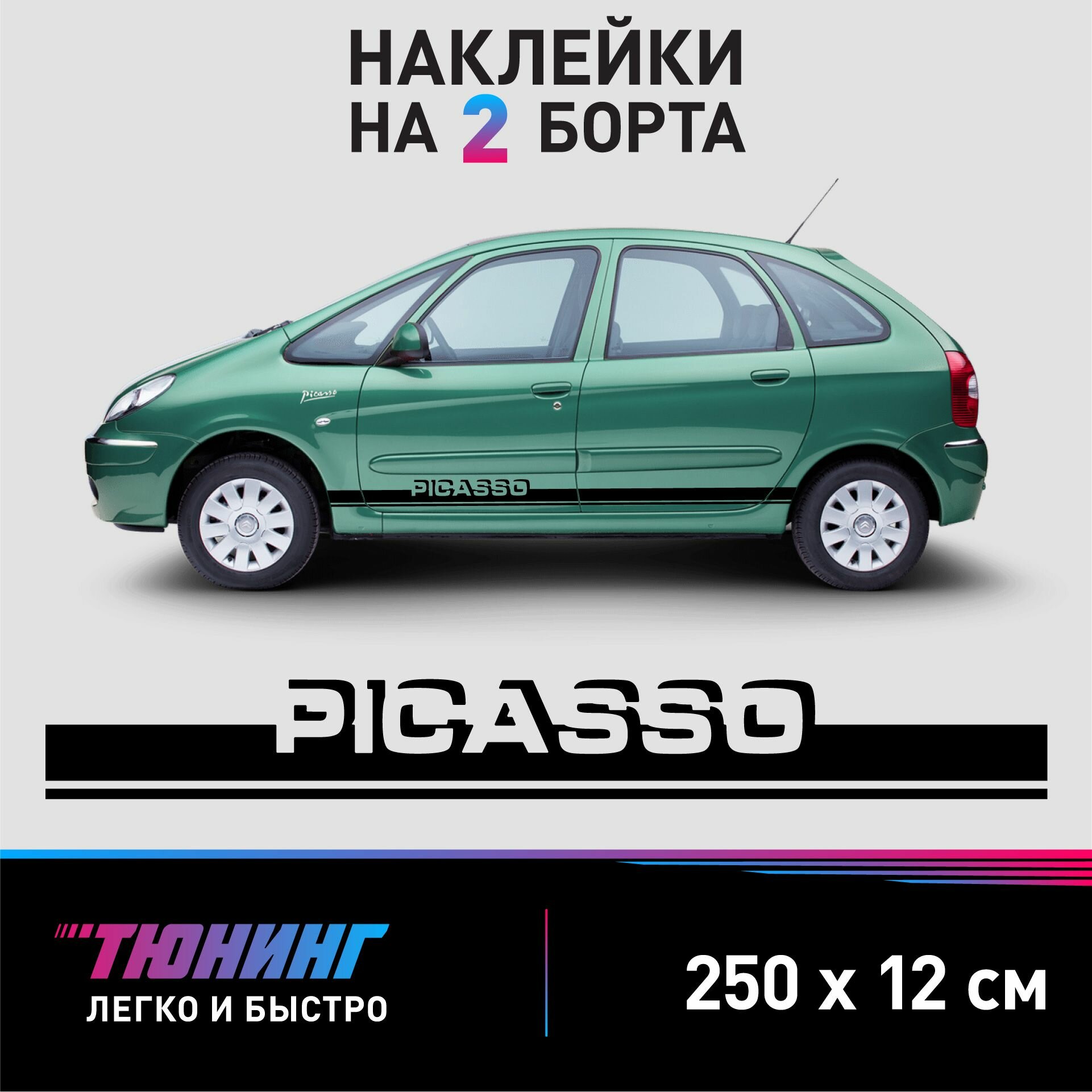 Наклейки на автомобиль Citroen Picasso - черные наклейки на авто Ситроен Пикассо на ДВА борта