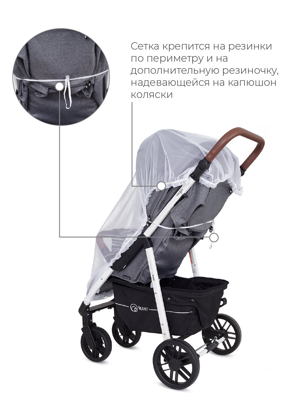 Сетка москитная на прогулочную коляску "RANT", белая универсальная