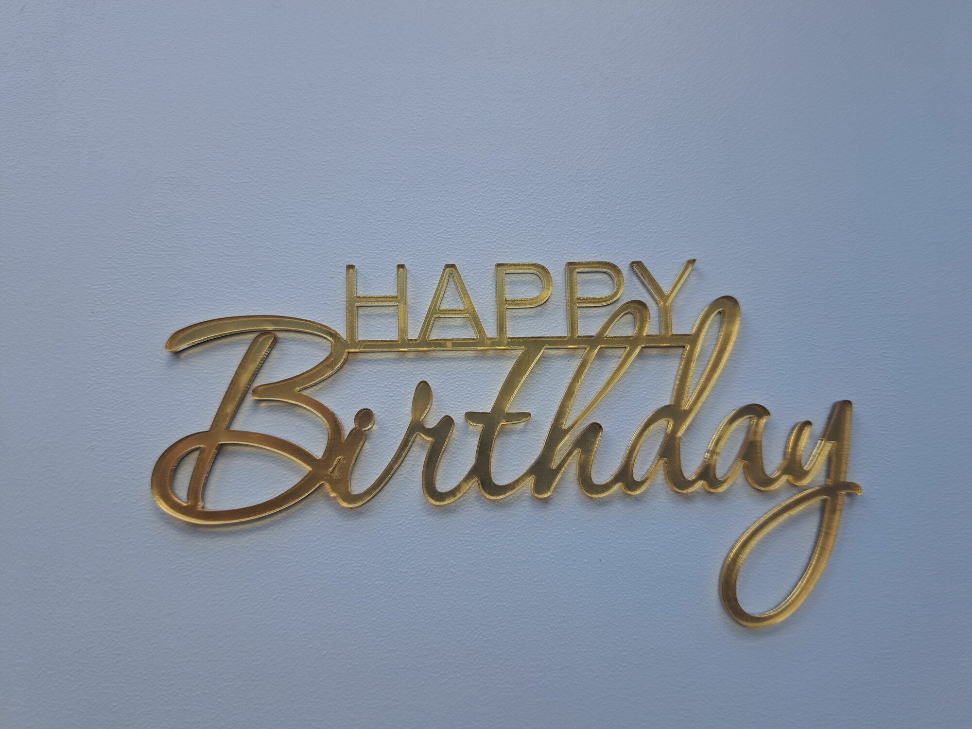 Топпер на торт "Happy birthday", зеркальный золотой акрил