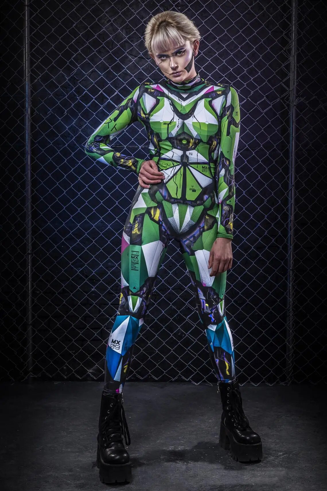 Костюм робота панк скелета Zentai М, C