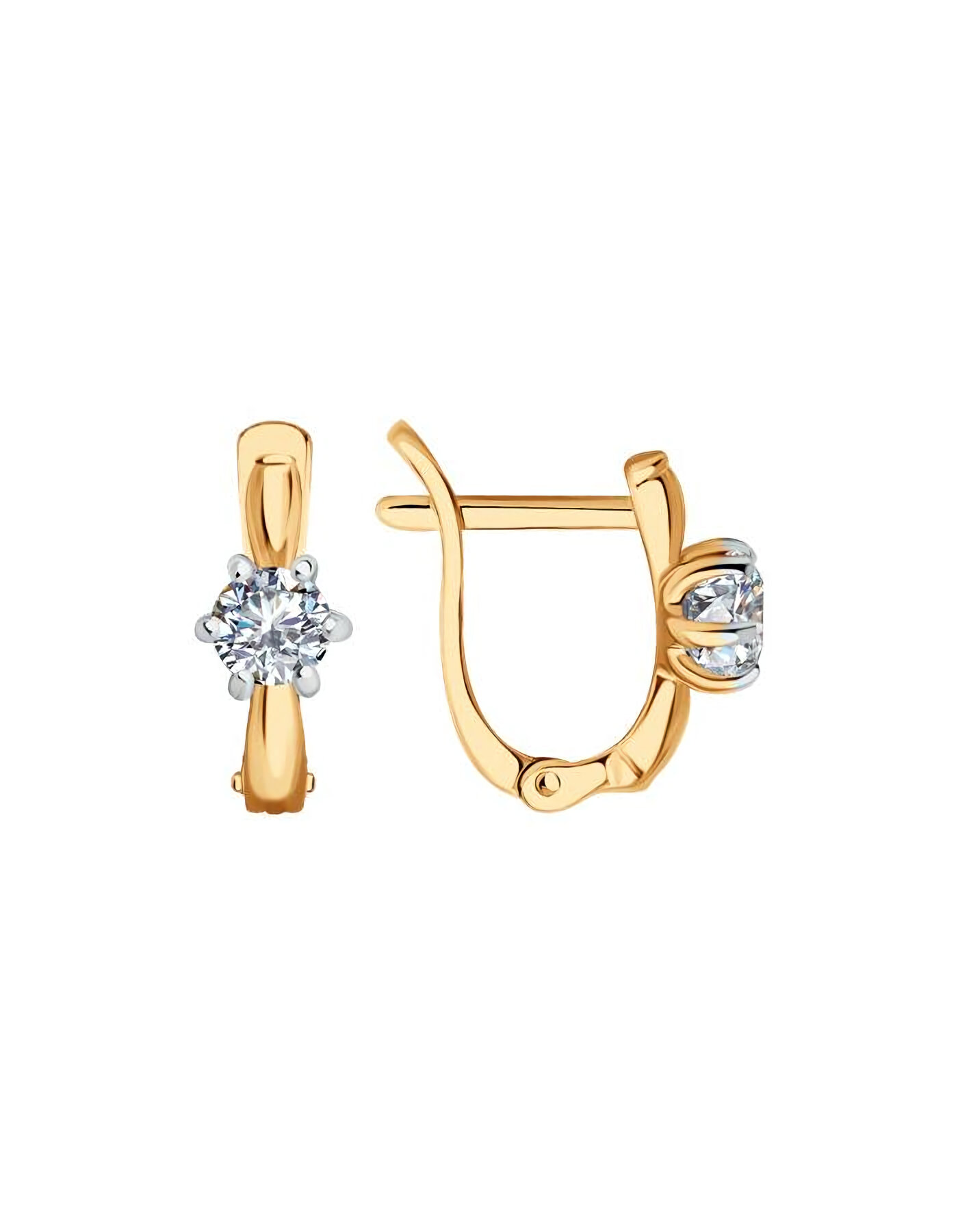 Серьги, серебро, 925 проба, золочение, фианит