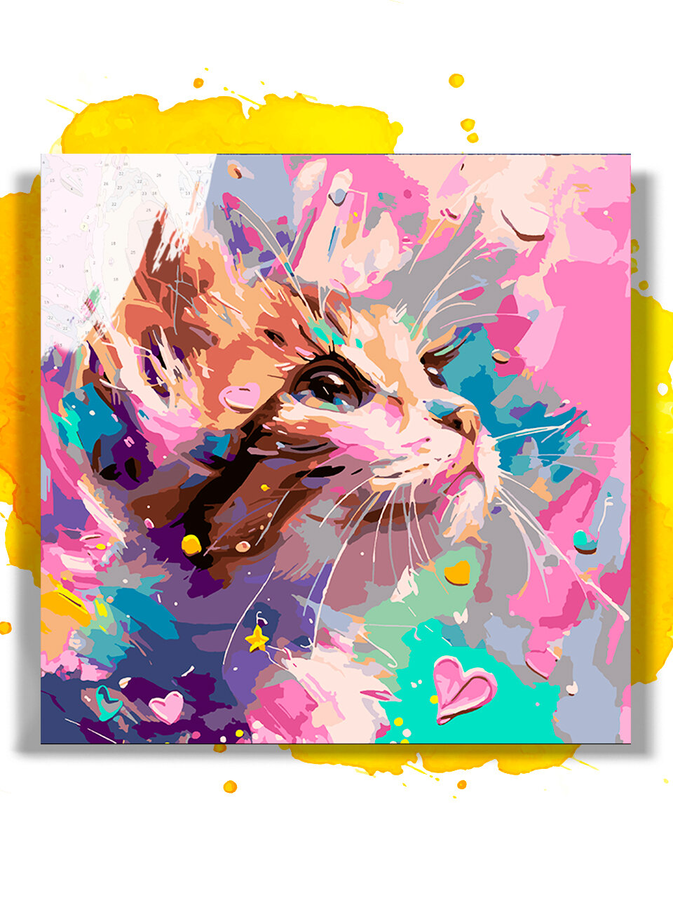 Картина по номерам на холсте Котик с сердечками, 40 х 40 см