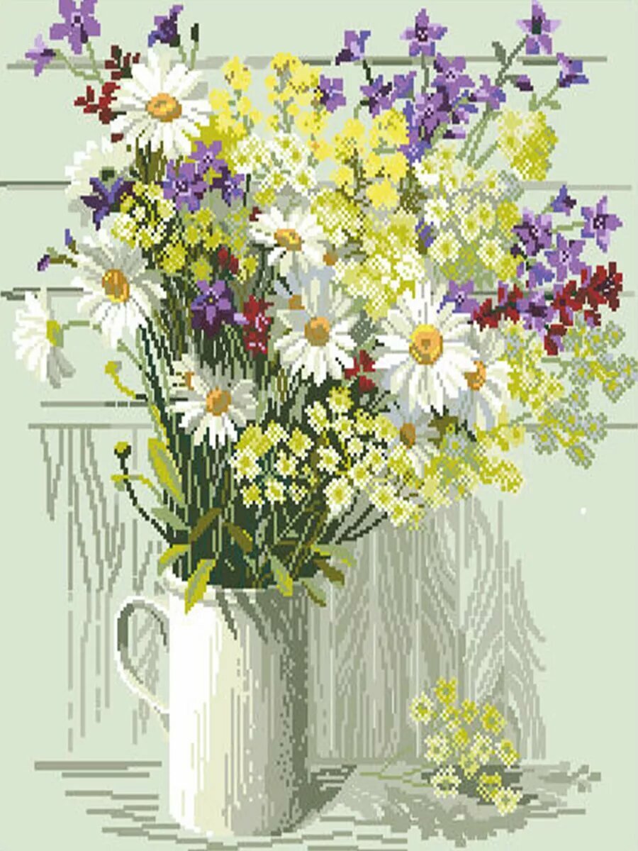 Набор для творчества, набор для вышивания крестиком "Букет полевых цветов" (размер 57 см *62 см)