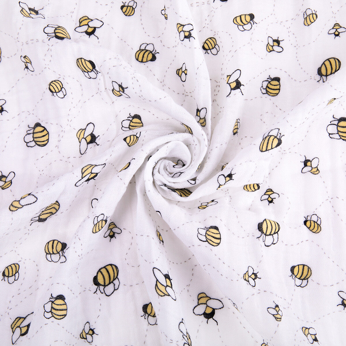 Ткань муслиновая отрез 100x125 см 100% хлопок "PEPPY" EMBRACE, Shannon Fabrics, bees-a-buzz banana
