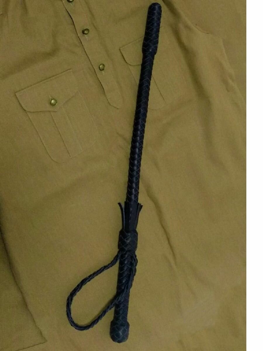 Нагайка "ДурАк" из черной натуральной кожи, длина 70 см