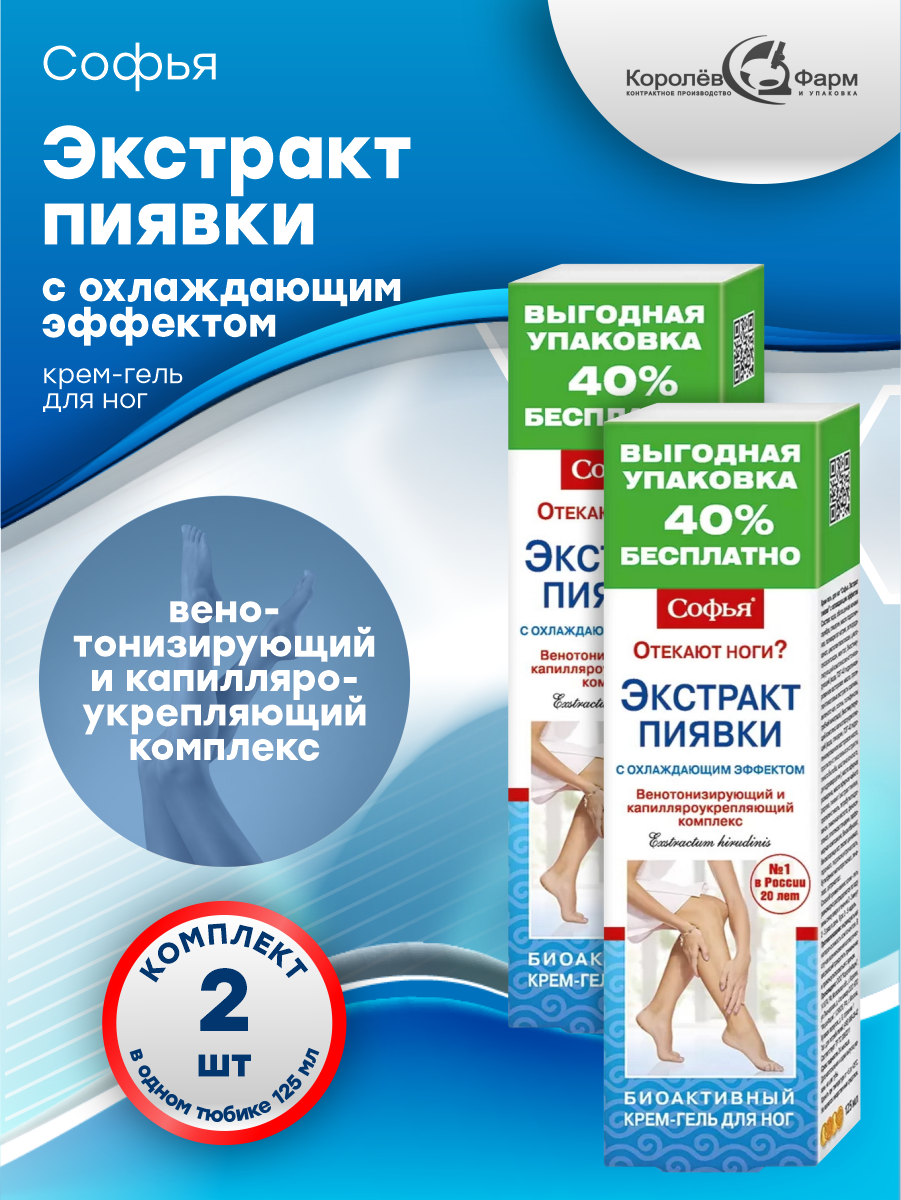 Крем-гель для ног Софья Экстракт пиявки с охлаждающим эффектом 125 мл. х 2 шт.