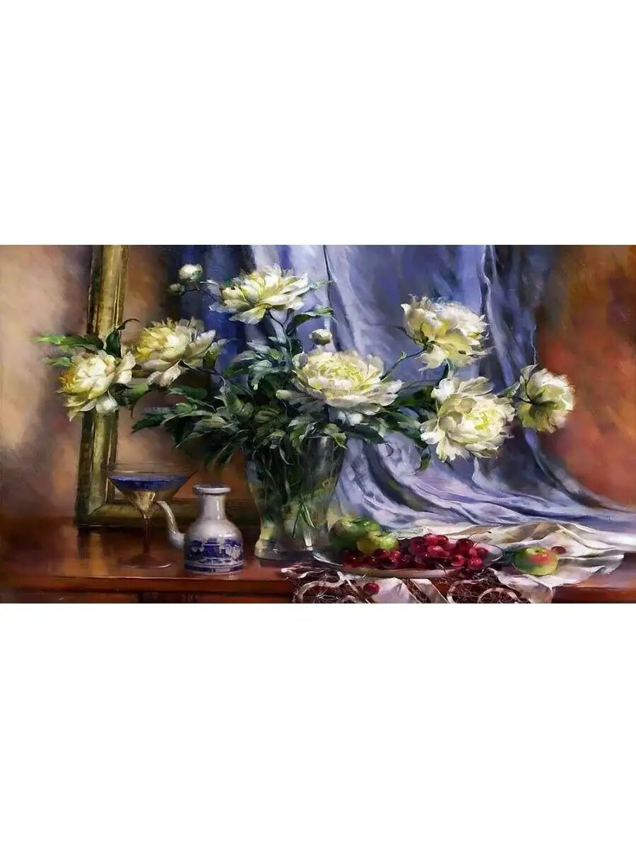 Алмазная мозаика "Белые пионы"