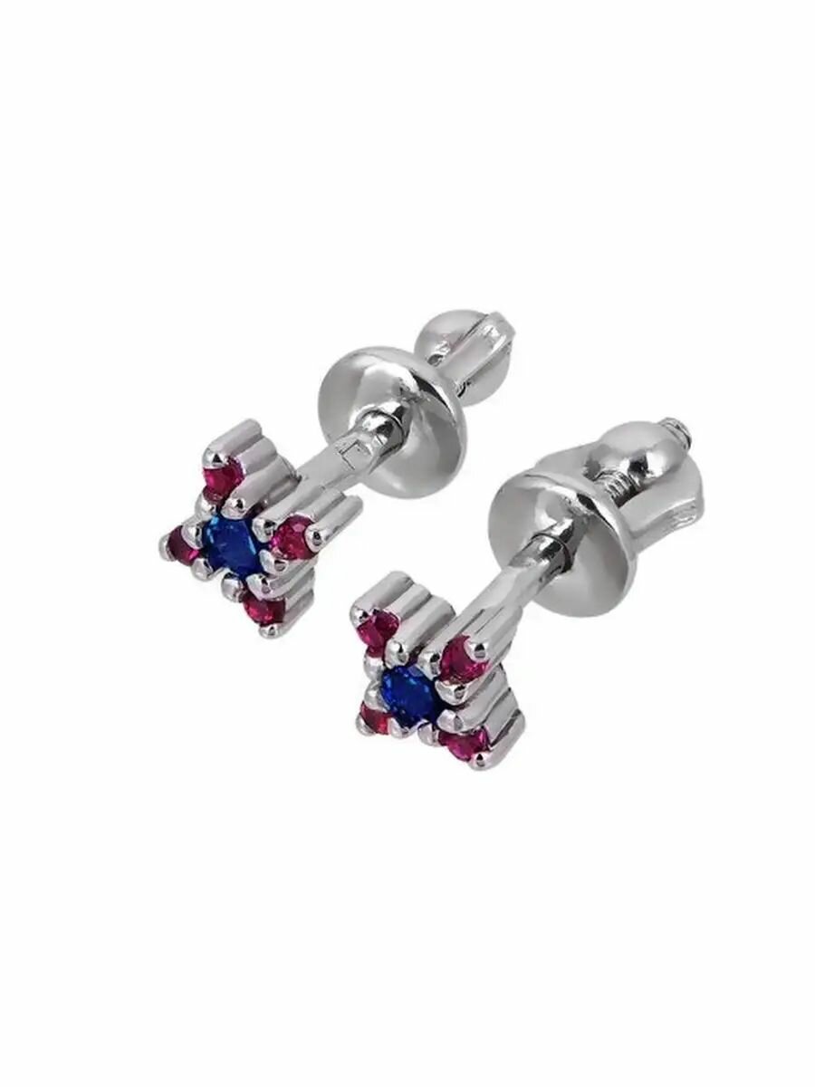 Серьги пусеты, серебро, 925 проба, фианит
