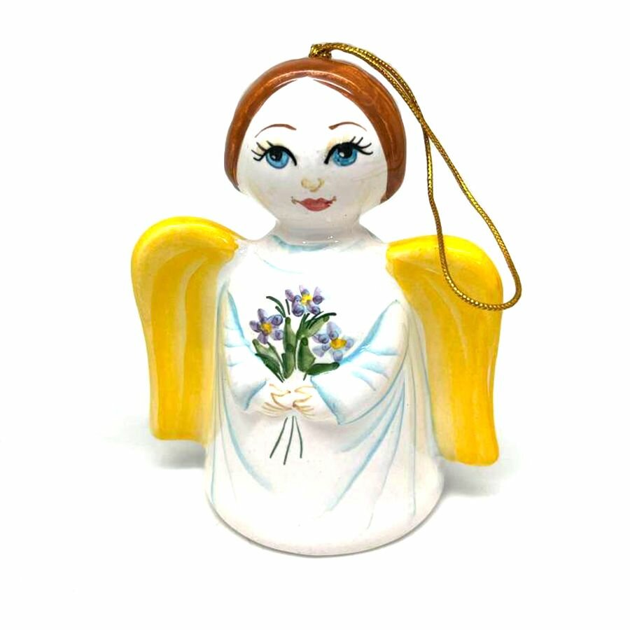 Фарфоровый Колокольчик Ангел с цветами, легкая ёлочная игрушка Sr-AH-11