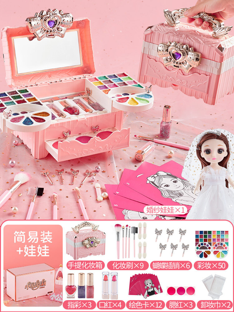 Детский косметический набор игрушек, красочный туалетный столик, симуляция игрового домика, косметичка для маленькой девочки, помада, принцесса, маникюр