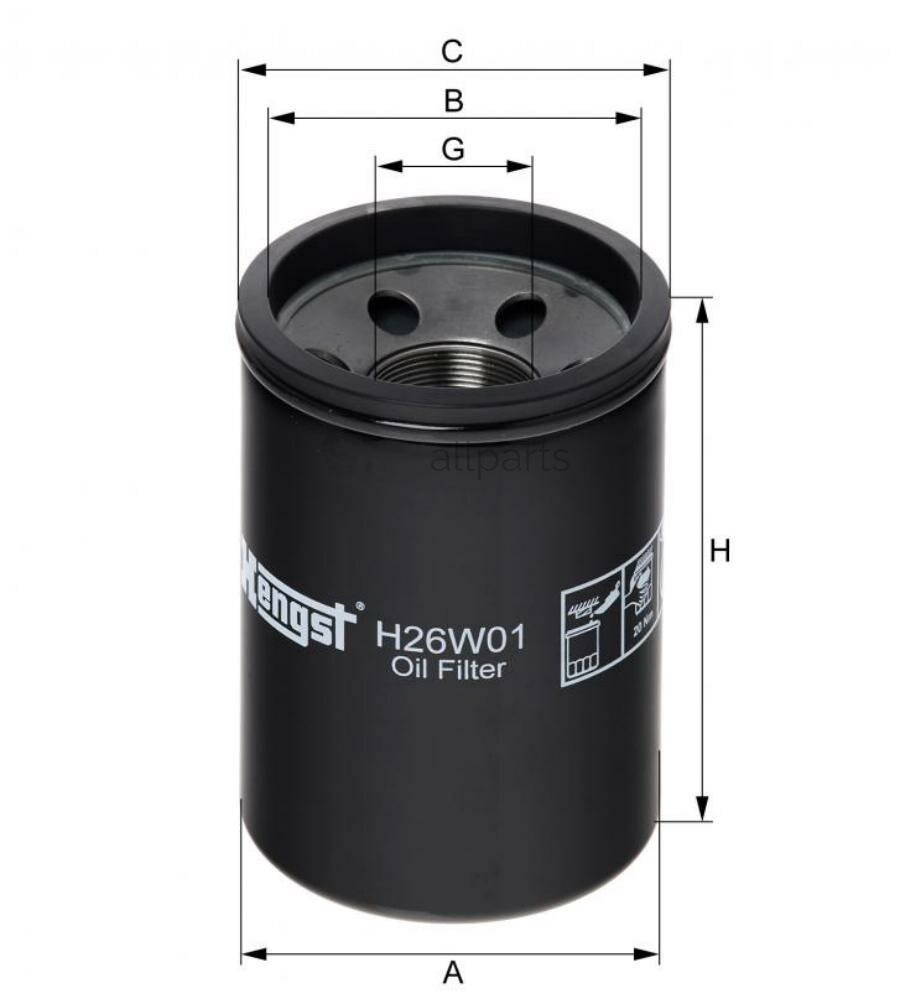 HENGST FILTER H26W01 фильтр масляный ! 1/2-16 H140 D94 \ LIEBHERR