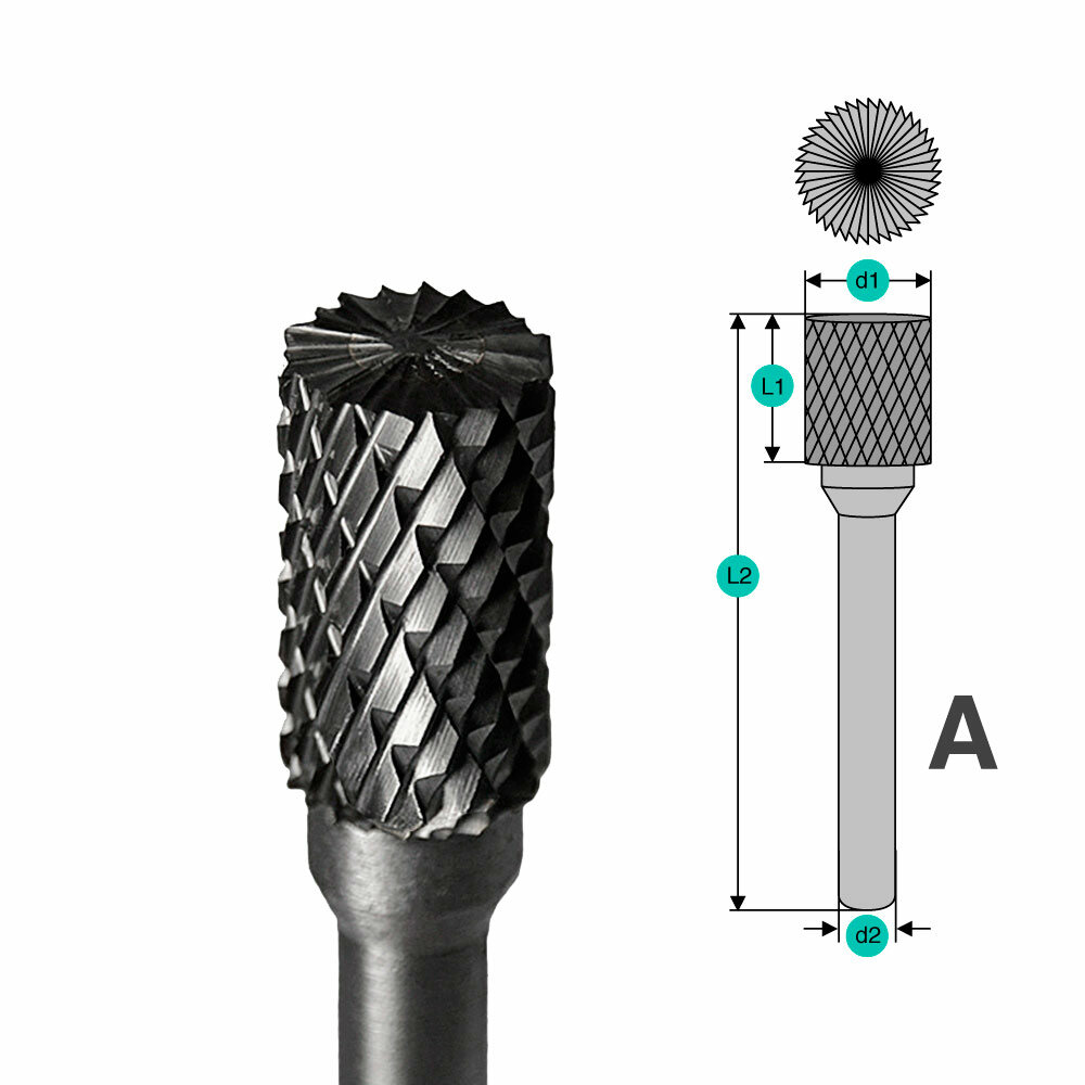 Бор-фреза твердосплавная по металлу цилиндрическая с торцевыми зубьями, тип B 10x20x6 мм TORGWIN T281777