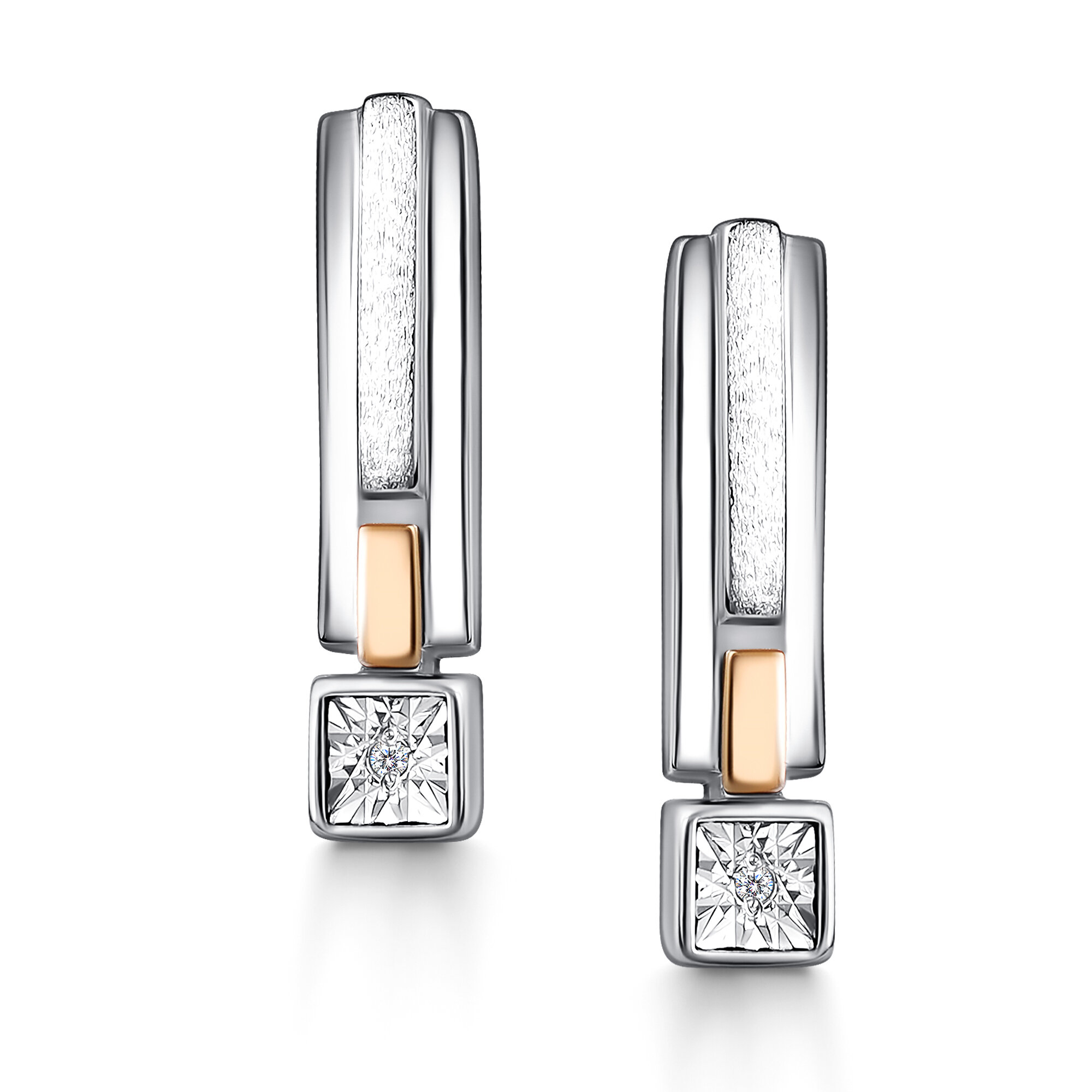 Серьги, серебро, золото, 585, 925 проба, бриллиант