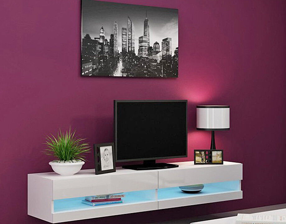 ТВ-тумба Виго открытая МДФ Белый DM635-6 / Белый Фасадный 0101 NOW 180x42x30 см, Дом мебели для вас