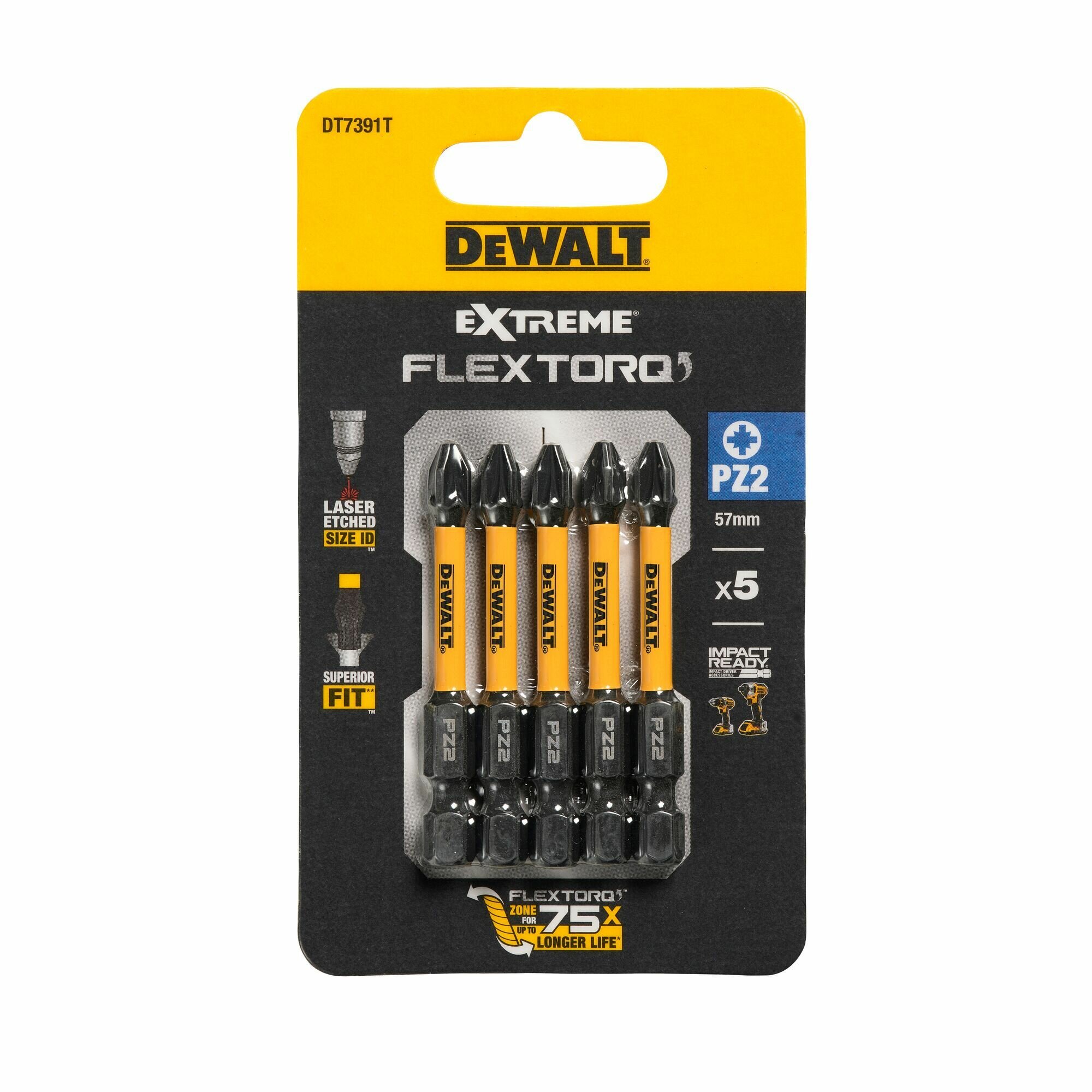 Бита DEWALT PZ2, 57 мм, шестигранный (HEX), (DT7391T-QZ)