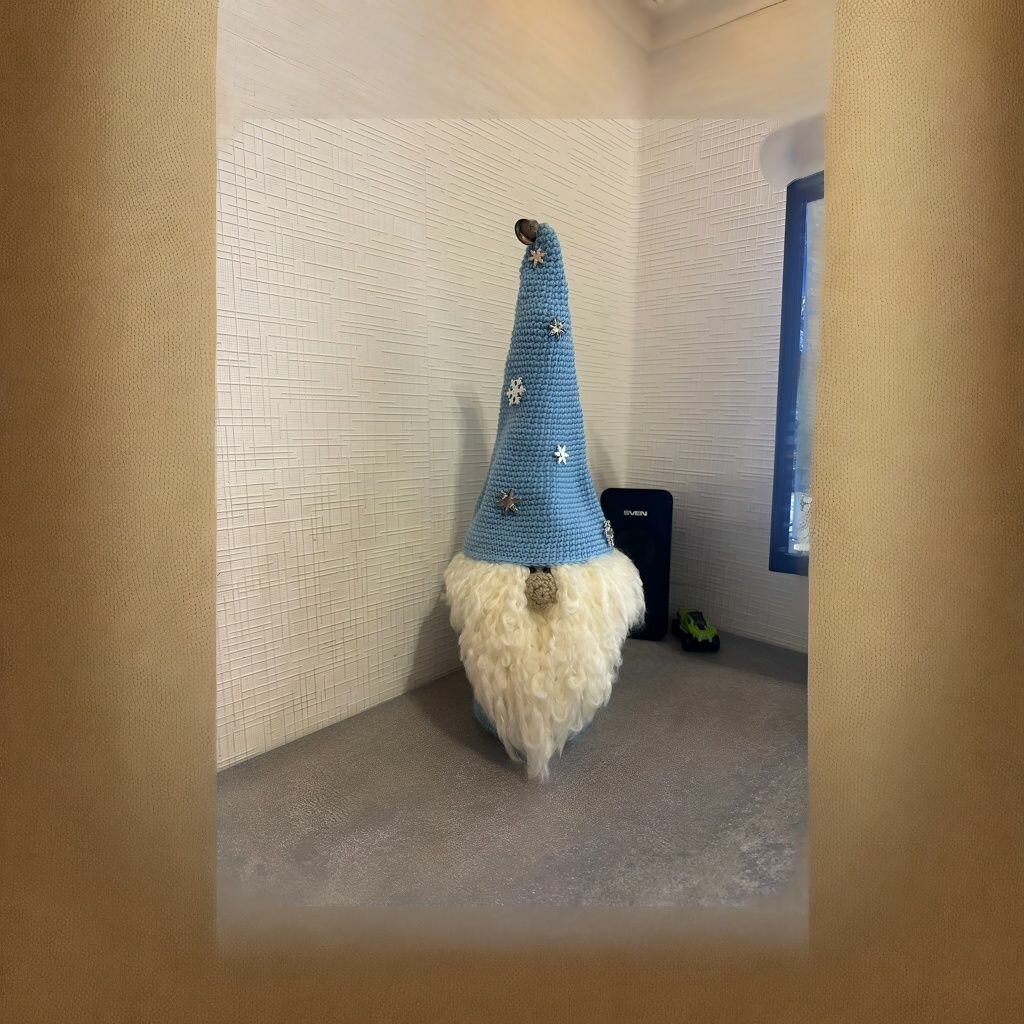 Чехол "Ручная работа" для бутылки, из пряжи, цвет белый/голубой