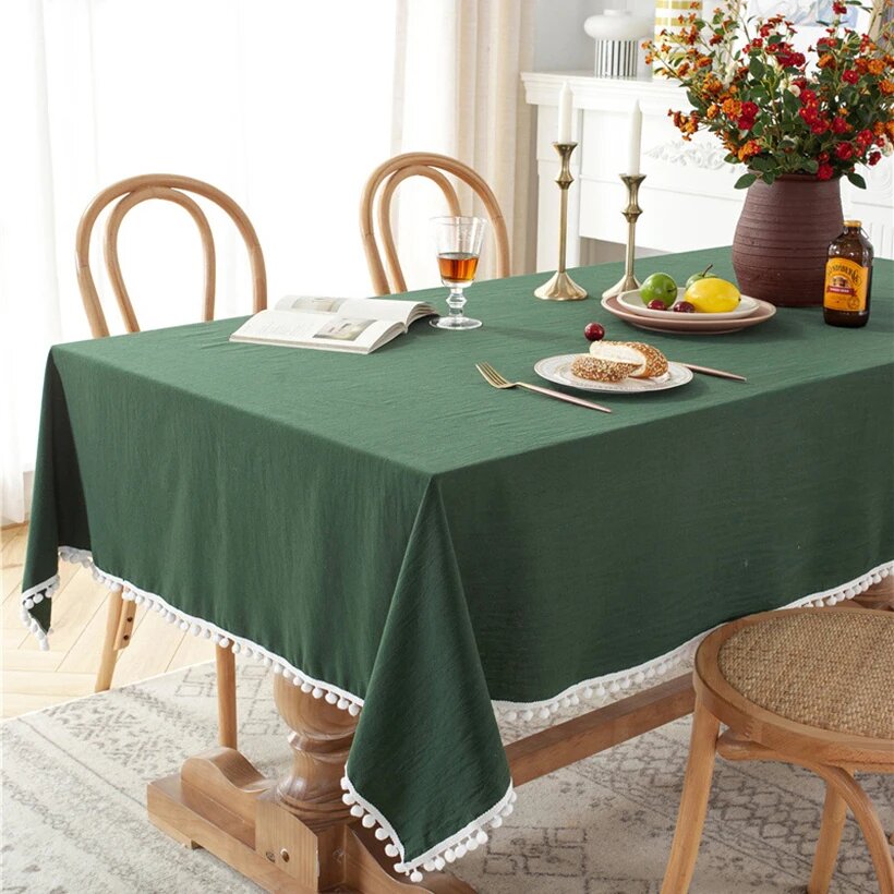 Скатерть моющаяся Рождественская красная хлопковая скатерть Свадебная вечеринка Обеденный банкет Новогоднее рождественское украшение Домашний декор стола 110x170cm, Green