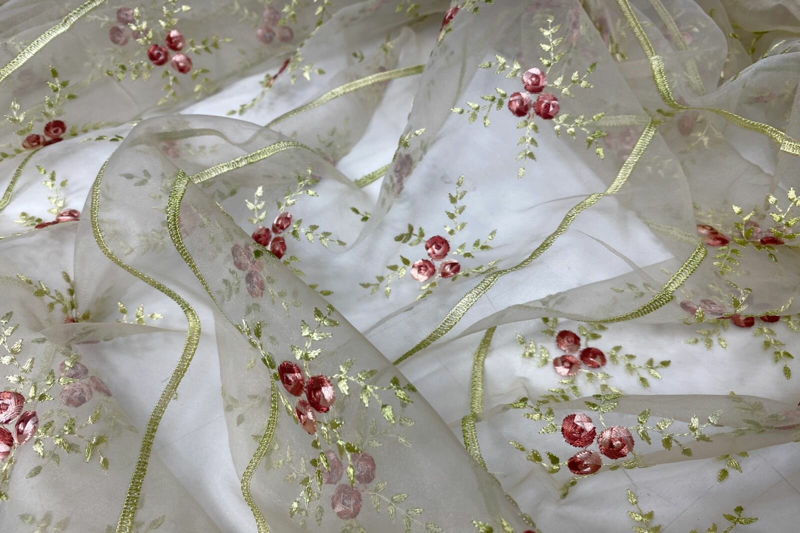 Ткань Органза Zibetti с вышивкой, в полоску, ш300см, 0,5 м