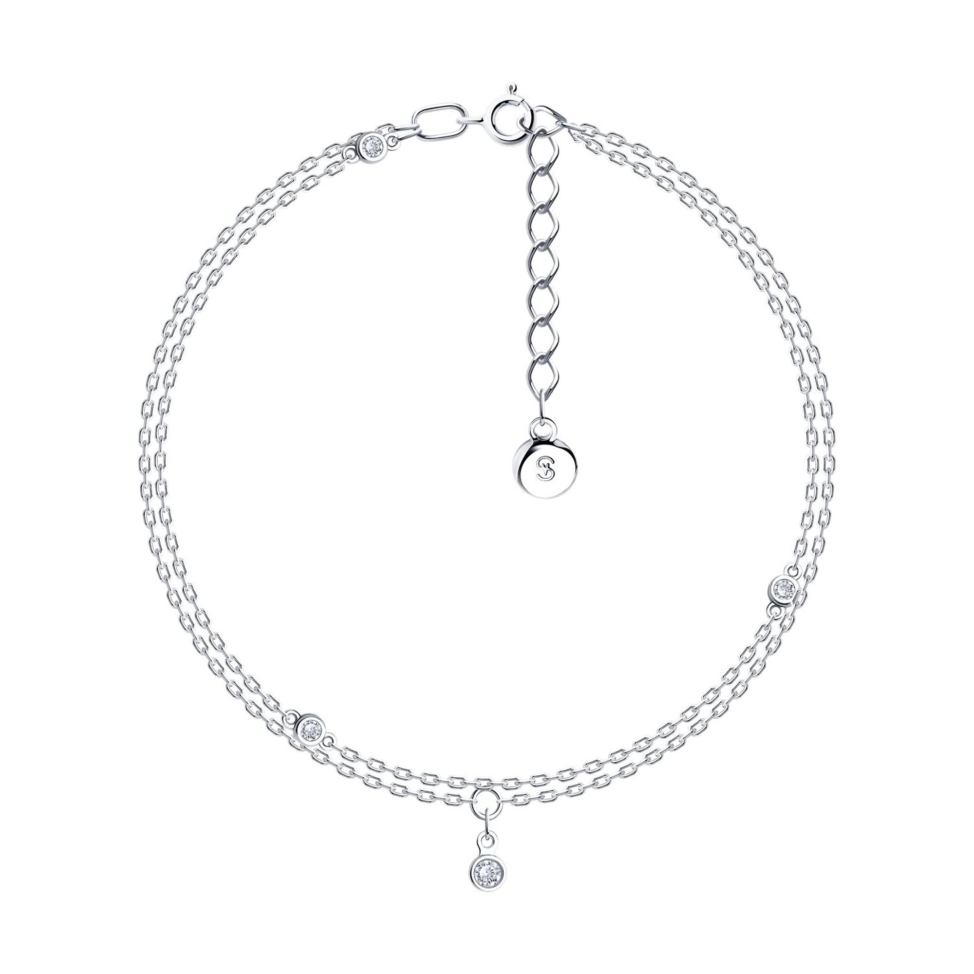 Браслет, серебро, 925 проба, родирование, фианит