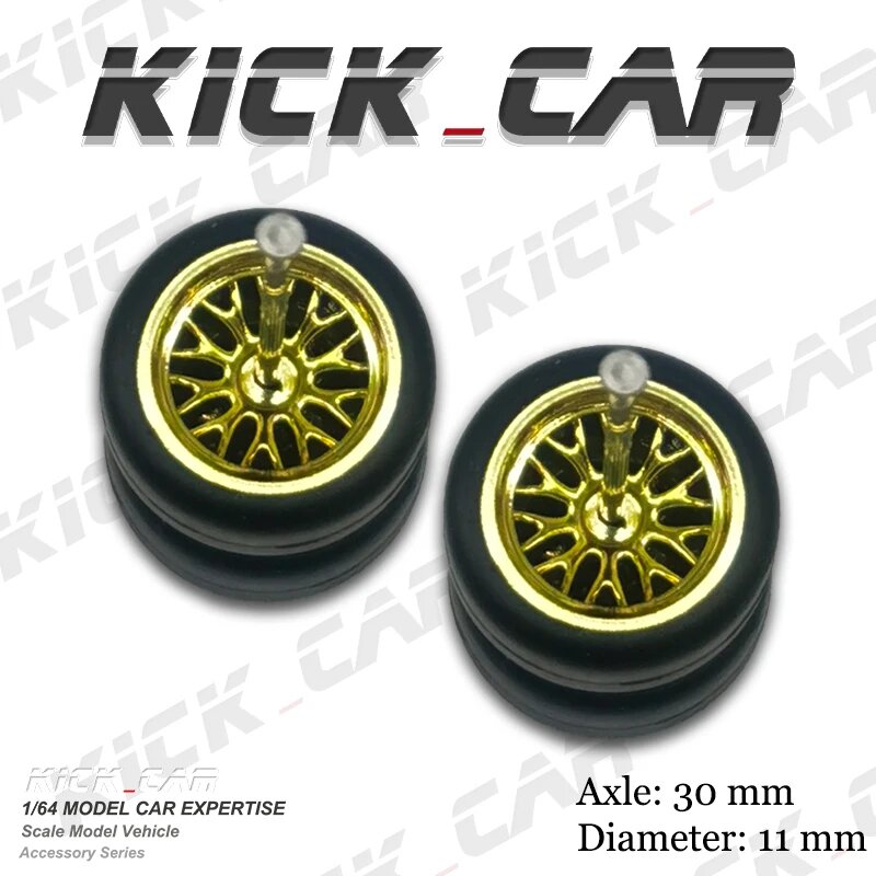 Колеса 1/64 KICK_CAR, желтые, Electroplated gold