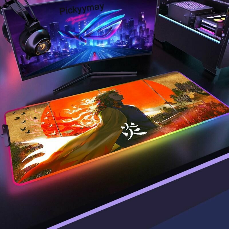 RGB Аниме Demon Slayer XXL 40X90CM коврик для мыши геймерская клавиатура аксессуары для рабочего стола